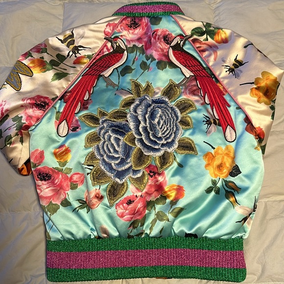 Gucci | Jackets & Coats | Gucci Pink Blue Butterfly Embroidered Silk ...